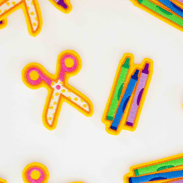 Scissors and Crayons Embroidered Patches | Sarah Hearts – Little Fabric ...