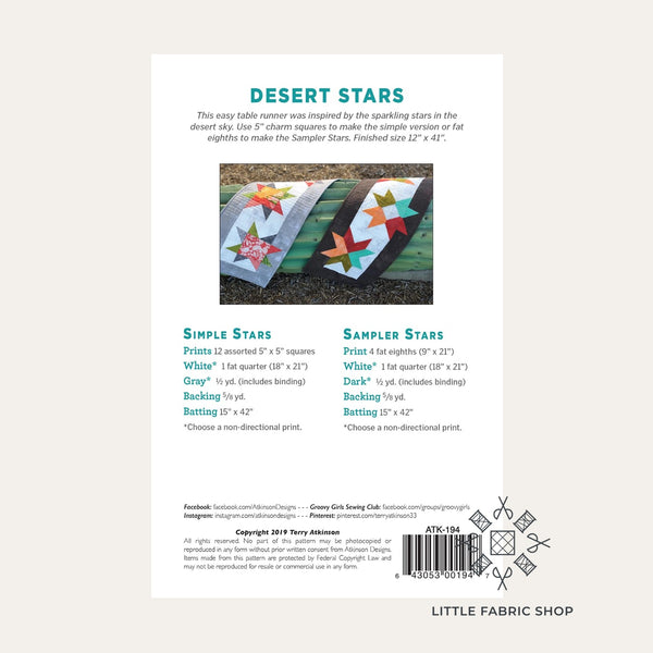 Desert Stars | Table Runner Pattern | Atkinson Designs – Little Fabric Shop