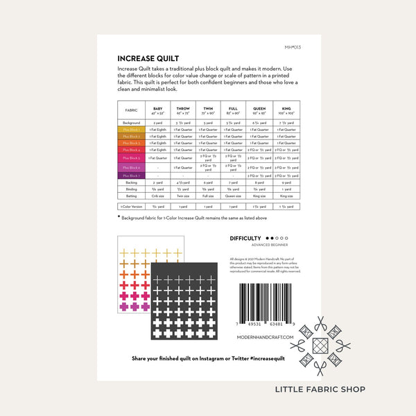 Increase | Quilt Pattern | Modern Handcraft – Little Fabric Shop